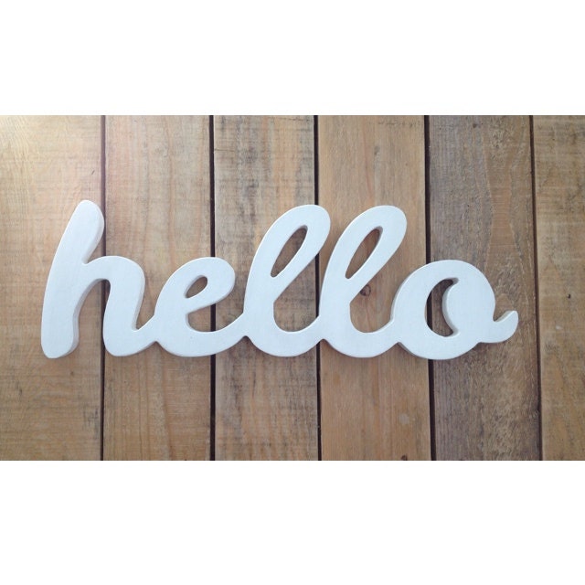 HELLO Wooden Sign Home Decor Word Handwritten Typography - Etsy