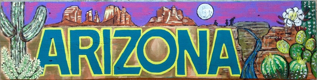 Hand Painted and Lettered State Signs With 3-4 Landmarks, Any State ...