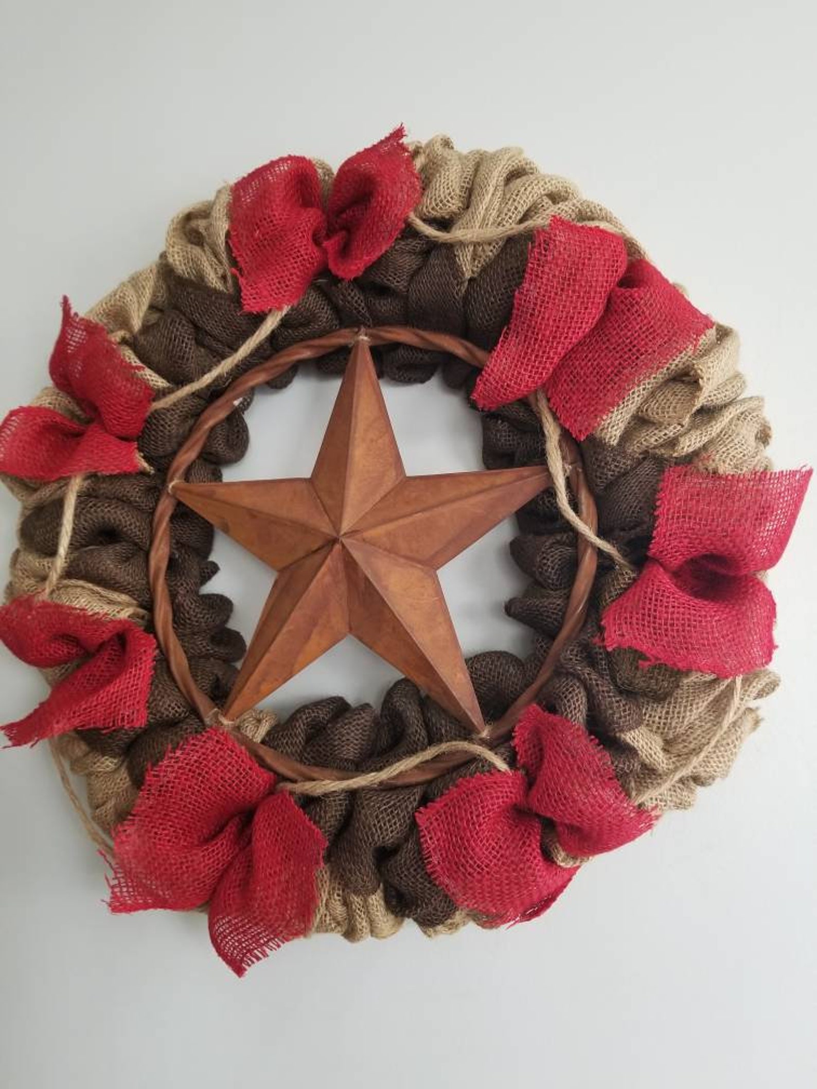 Rustic, Western, Natural, Red, Dark Brown, Star, Burlap, Everyday ...