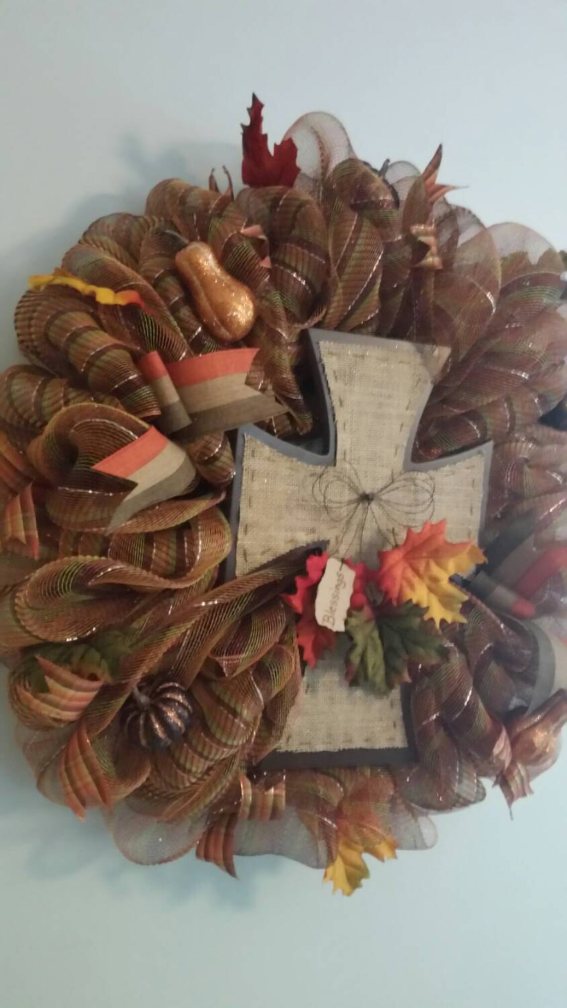 Beautiful, Fall, Autumn, Everyday, Cross, Blessings, Deco Mesh Wreath ...