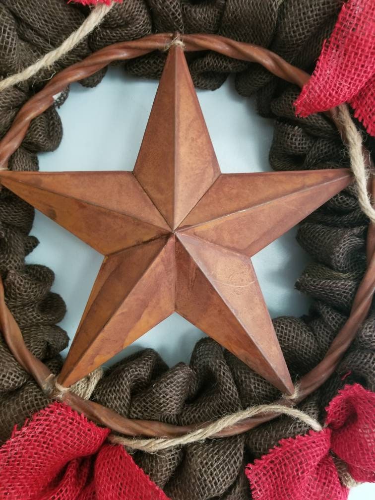 Rustic, Western, Natural, Red, Dark Brown, Star, Burlap, Everyday ...
