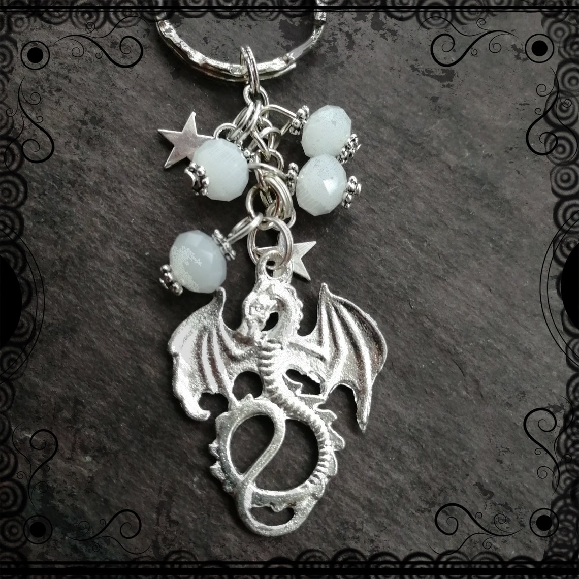 Dragon Keychain Keyring White Dragon of Albion Red Dragon - Etsy
