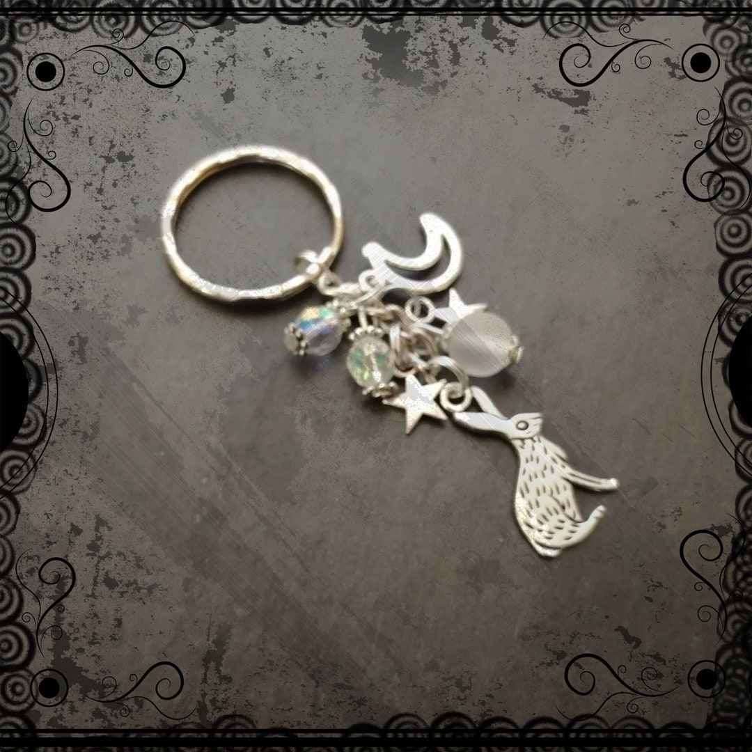 Magical Hare, Moon & Stars Keychain Key Ring, Pagan, Totem, Witch ...