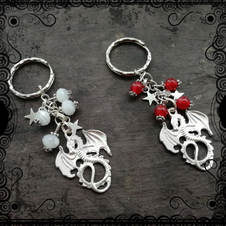 Dragon Keychain Keyring White Dragon of Albion Red Dragon - Etsy