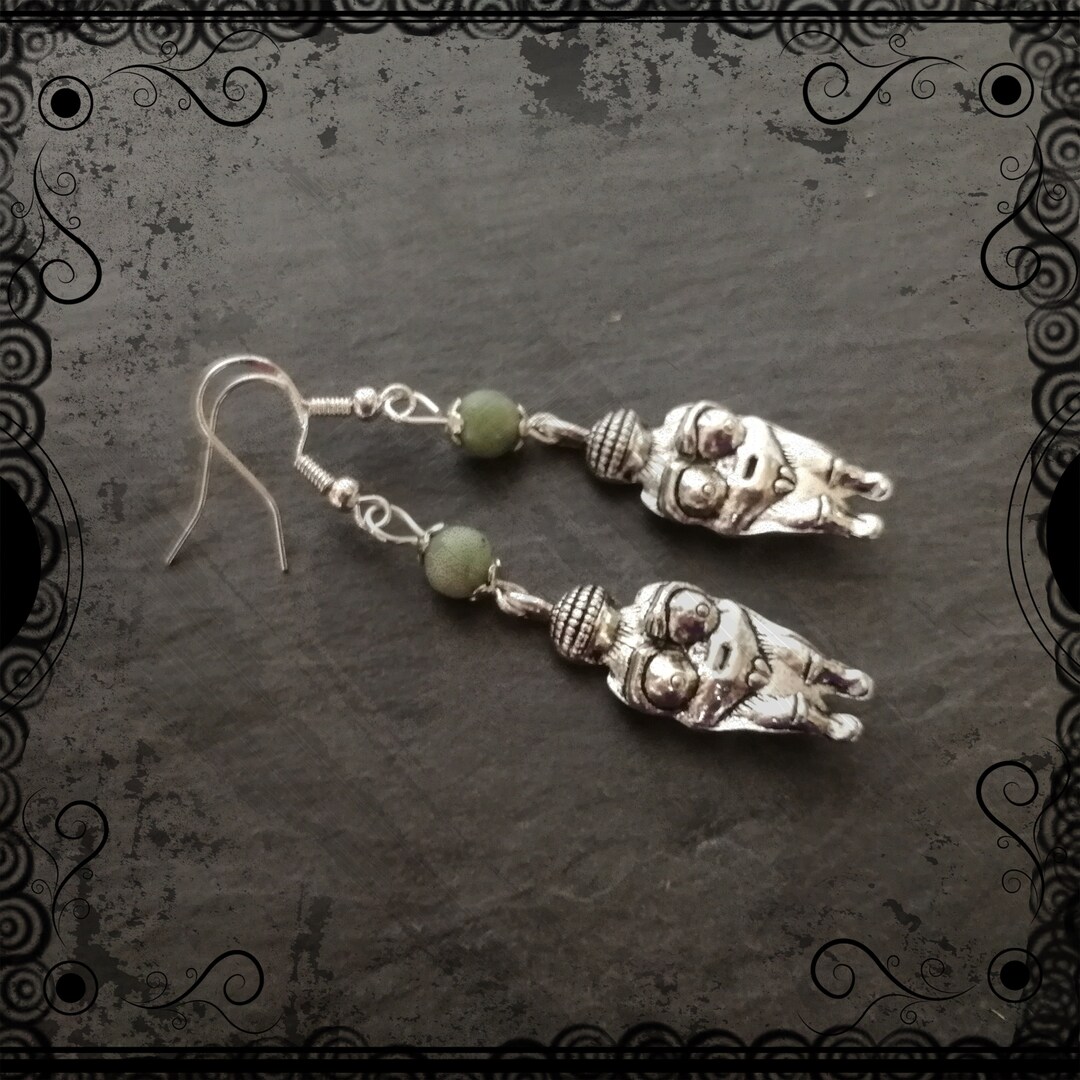 Venus of Willendorf Primitive Goddess Earrings With Green Jade, .925 ...