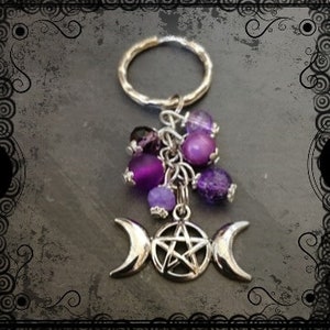 Purple Triple Goddess Pentacle Moon Key Chain Keyring, Pagan, Wiccan - Etsy