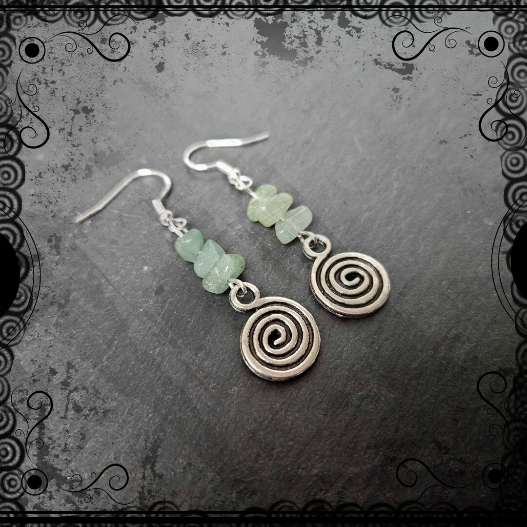Magical Silver Spiral and Aventurine Earrings, Crystal Healing, Ancient ...