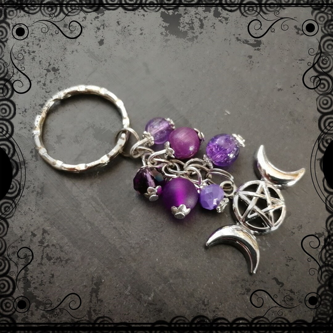 Purple Triple Goddess Pentacle Moon Key Chain Keyring, Pagan, Wiccan - Etsy