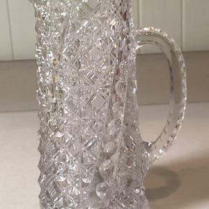 Vintage Large Pitcher American Brilliant Cut Glass Crystal Harvard Cane ...
