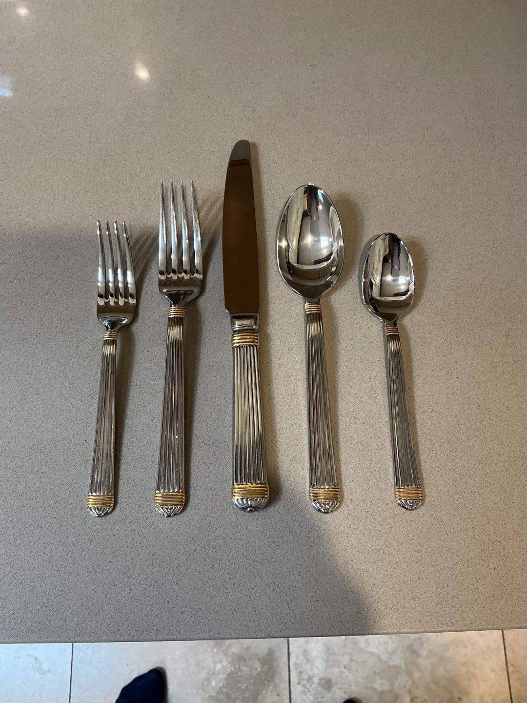 Christian Dior Gaudron Stainless / Gold - 5 Piece Flatware Place ...