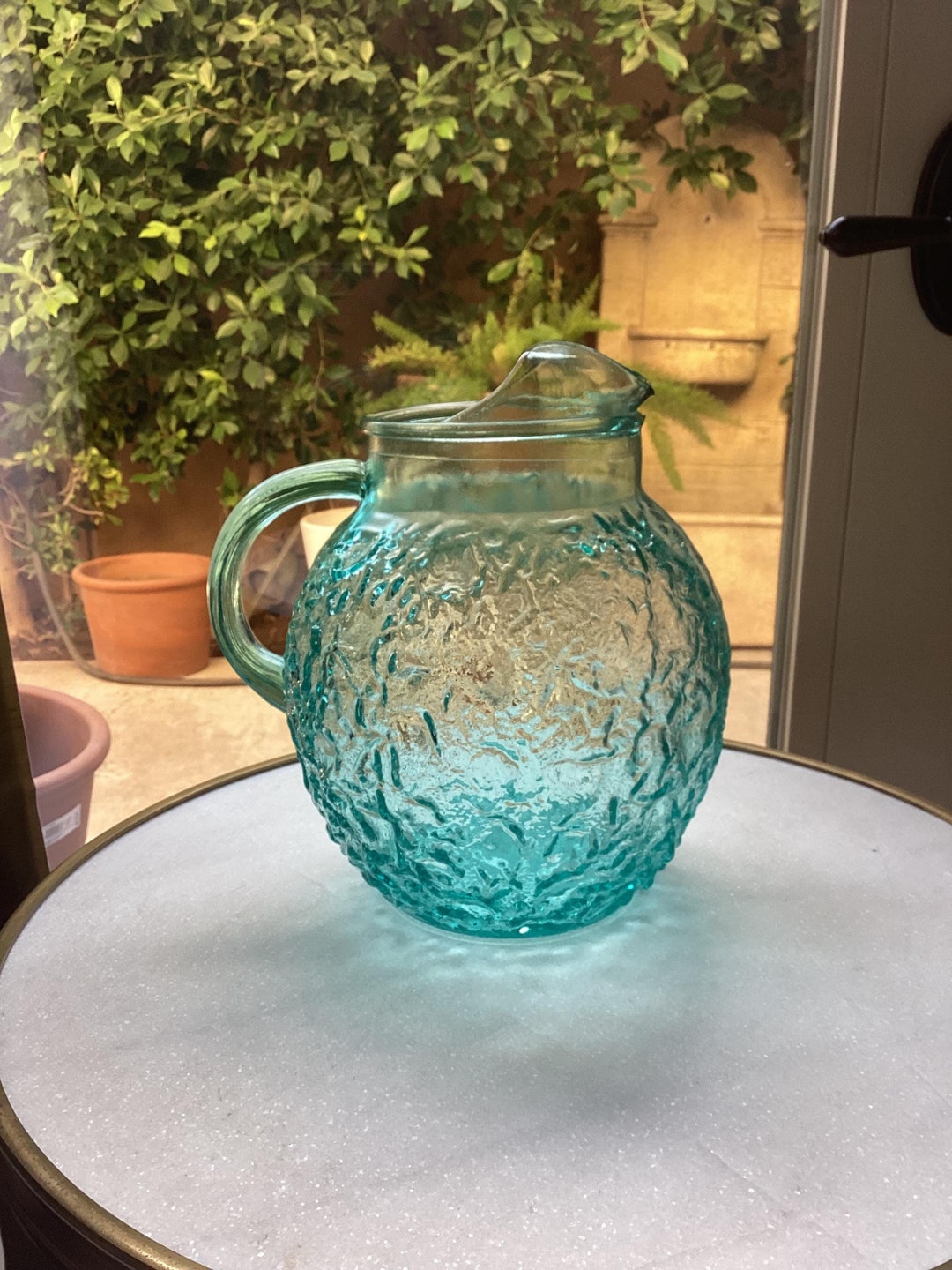 Anchor Hocking Lido Milano Crinkle Glass Aqua Teal Pitcher - Etsy