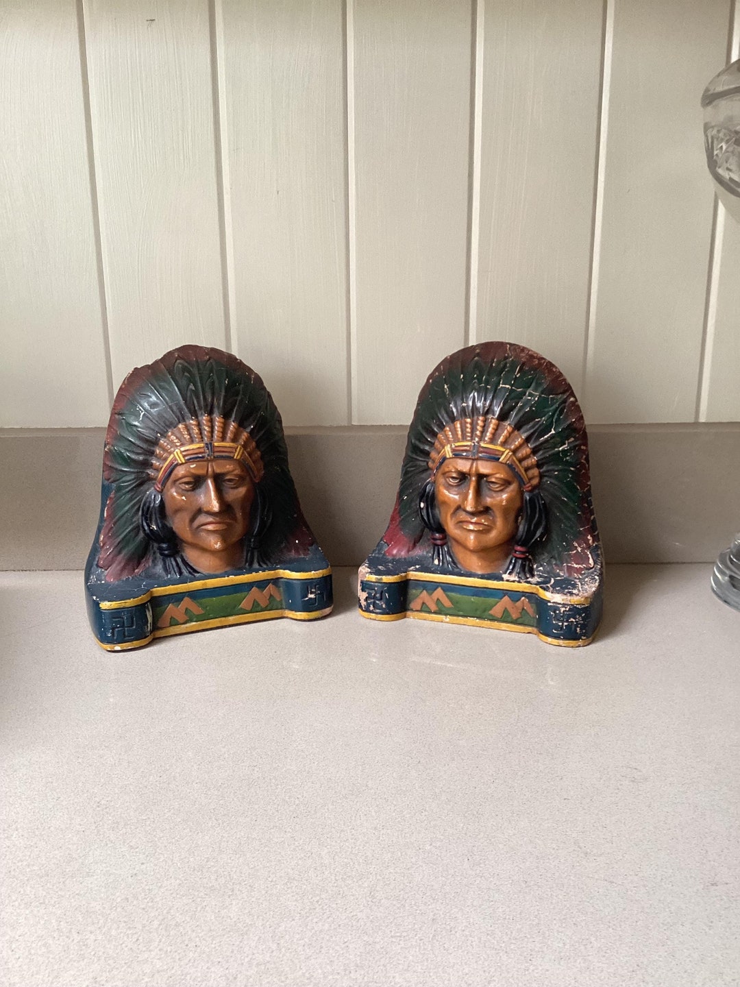 Native American Indian Chief Plaster Bookends Rustic. - Etsy