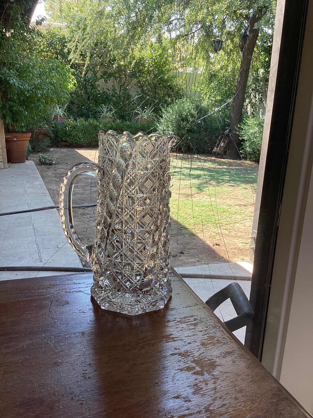 Vintage Large Pitcher American Brilliant Cut Glass Crystal Harvard Cane ...