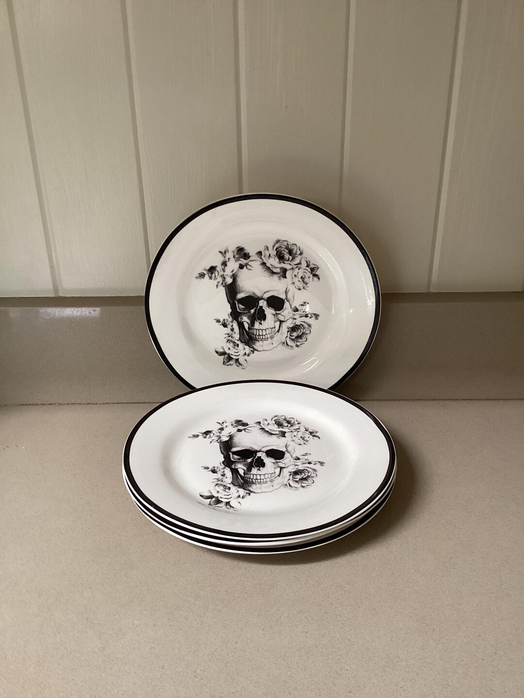 Set of 4 Ciroa Floral Skull Salad Plates - Etsy