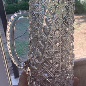 Vintage Large Pitcher American Brilliant Cut Glass Crystal Harvard Cane ...