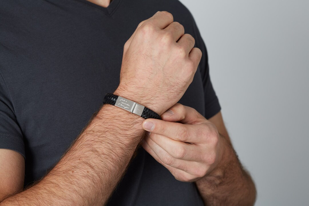 Men's Engraved Message Bracelet, Mens Leather Bracelet, Custom Gifts ...