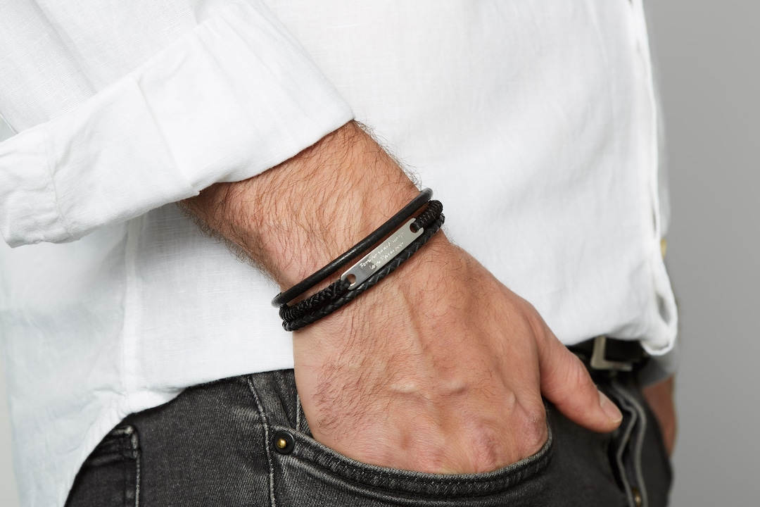 Men's Personalised Multistrand Leather Bracelet - Etsy