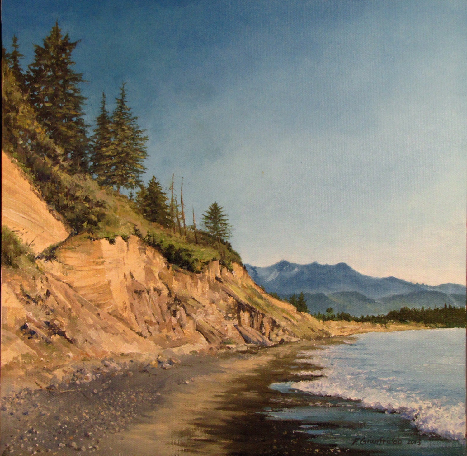 SOLD!!! CLIFFS at PUGET Sound. Original Oil Painting on Canvas. This ...