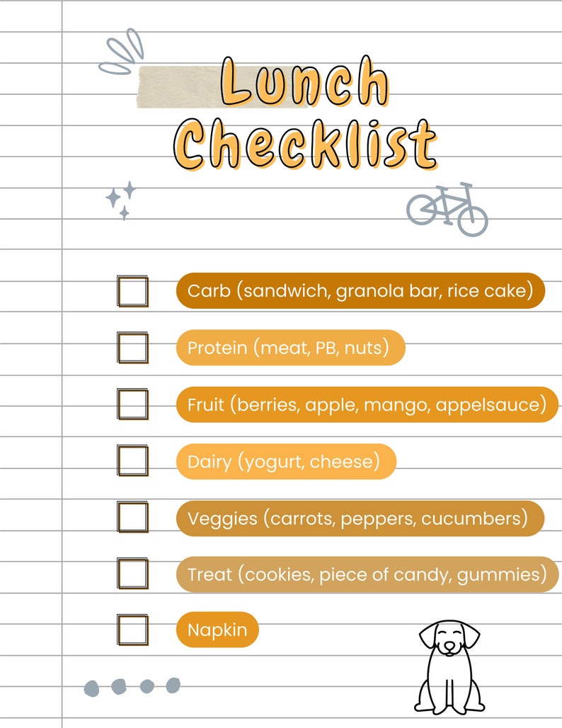 Lunch Box Check List, Pack Your Own Lunch Template, Healthy Lunchbox ...
