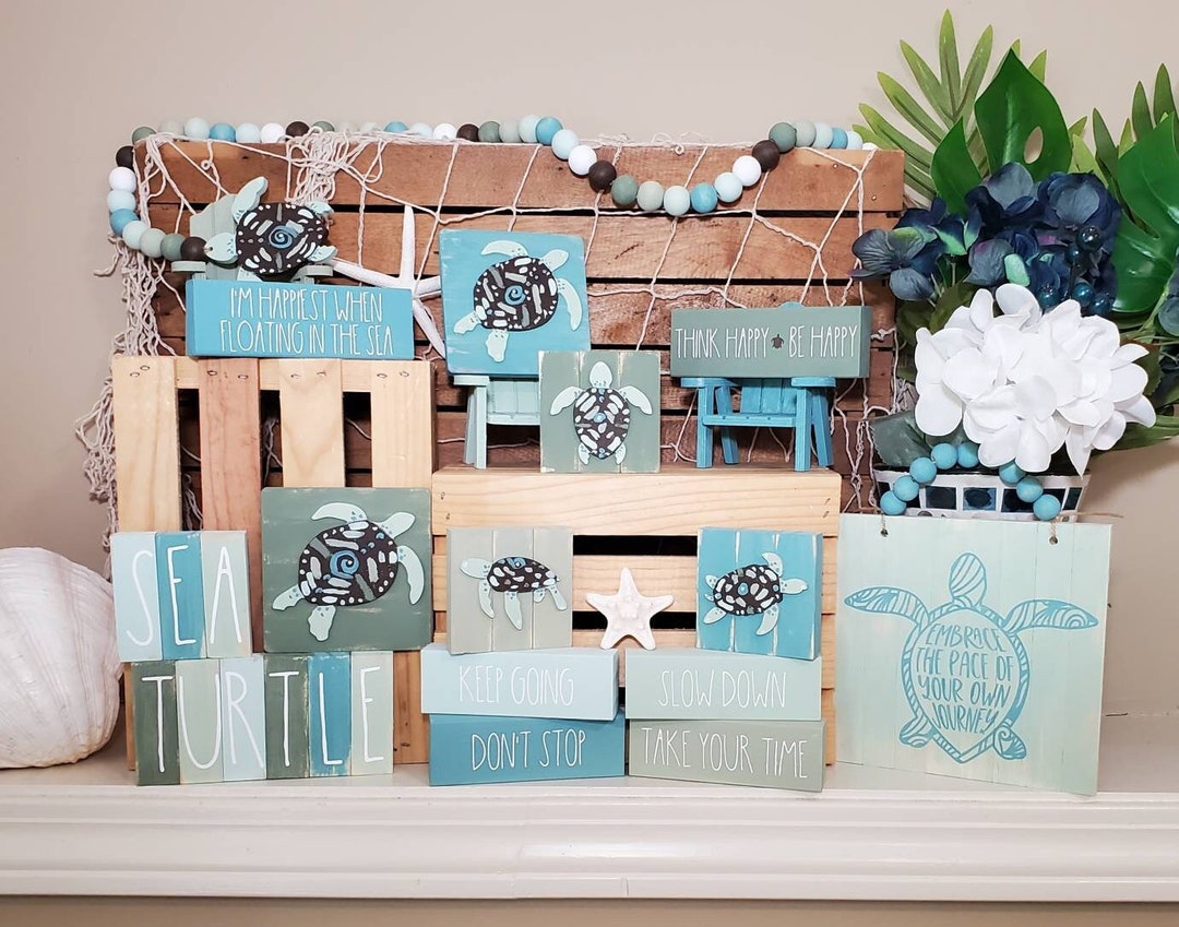 Sea Turtle, Tiered Tray Decor, Beach House, Coastal Home Decor, Beach ...