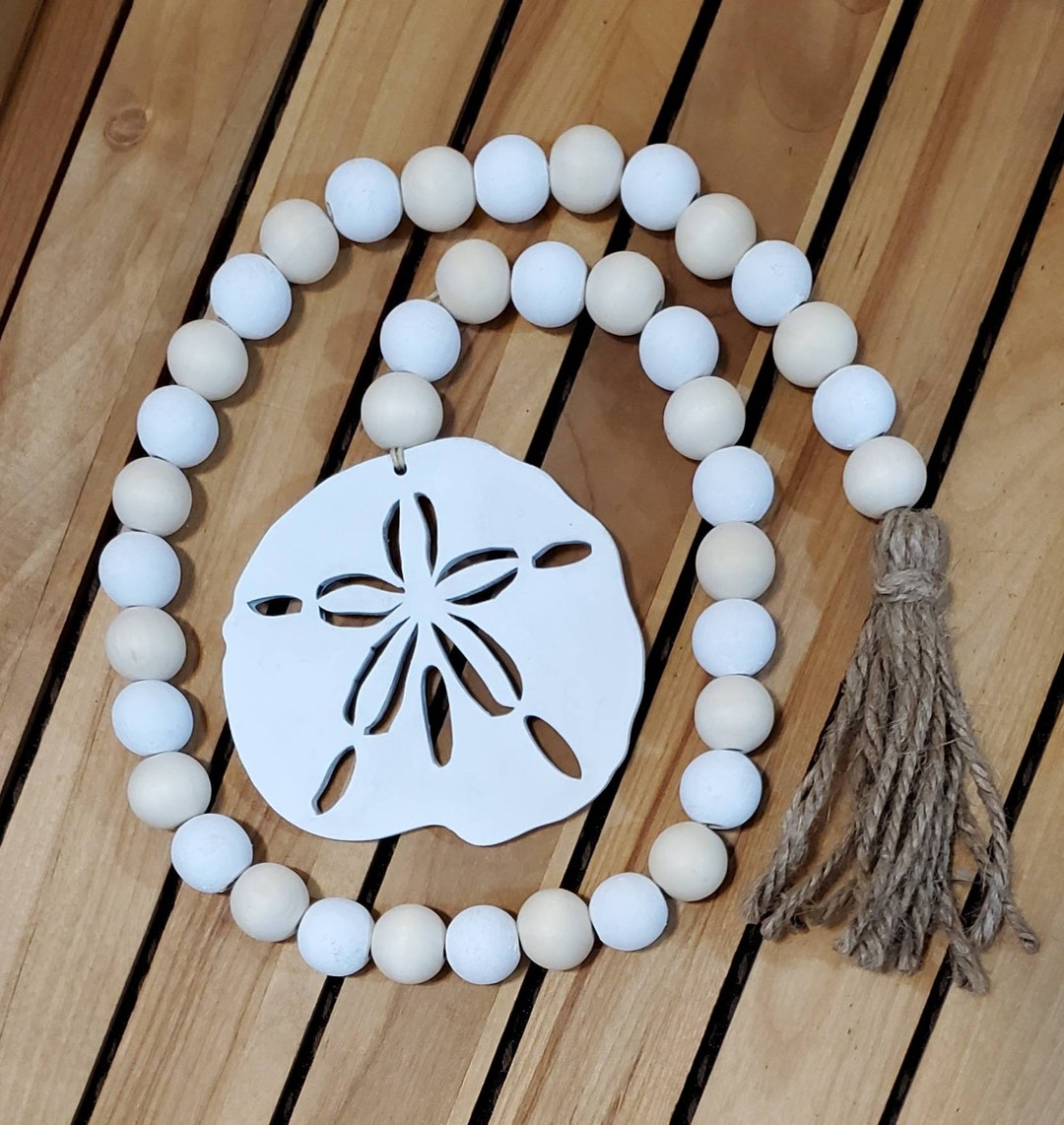 Sand Dollar, Beach Bead, Wood Garland, Beach Tiered Tray, Ocean Girl ...
