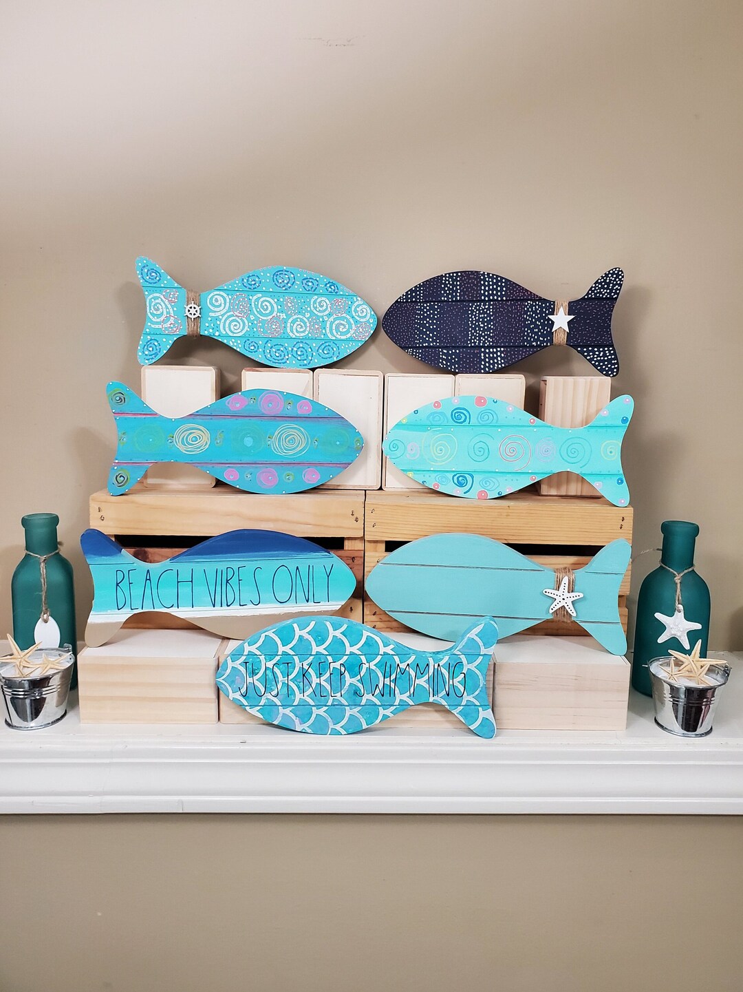 Wooden Painted Fish, Lake House Decor, Beach House Decor, Beach Tray ...