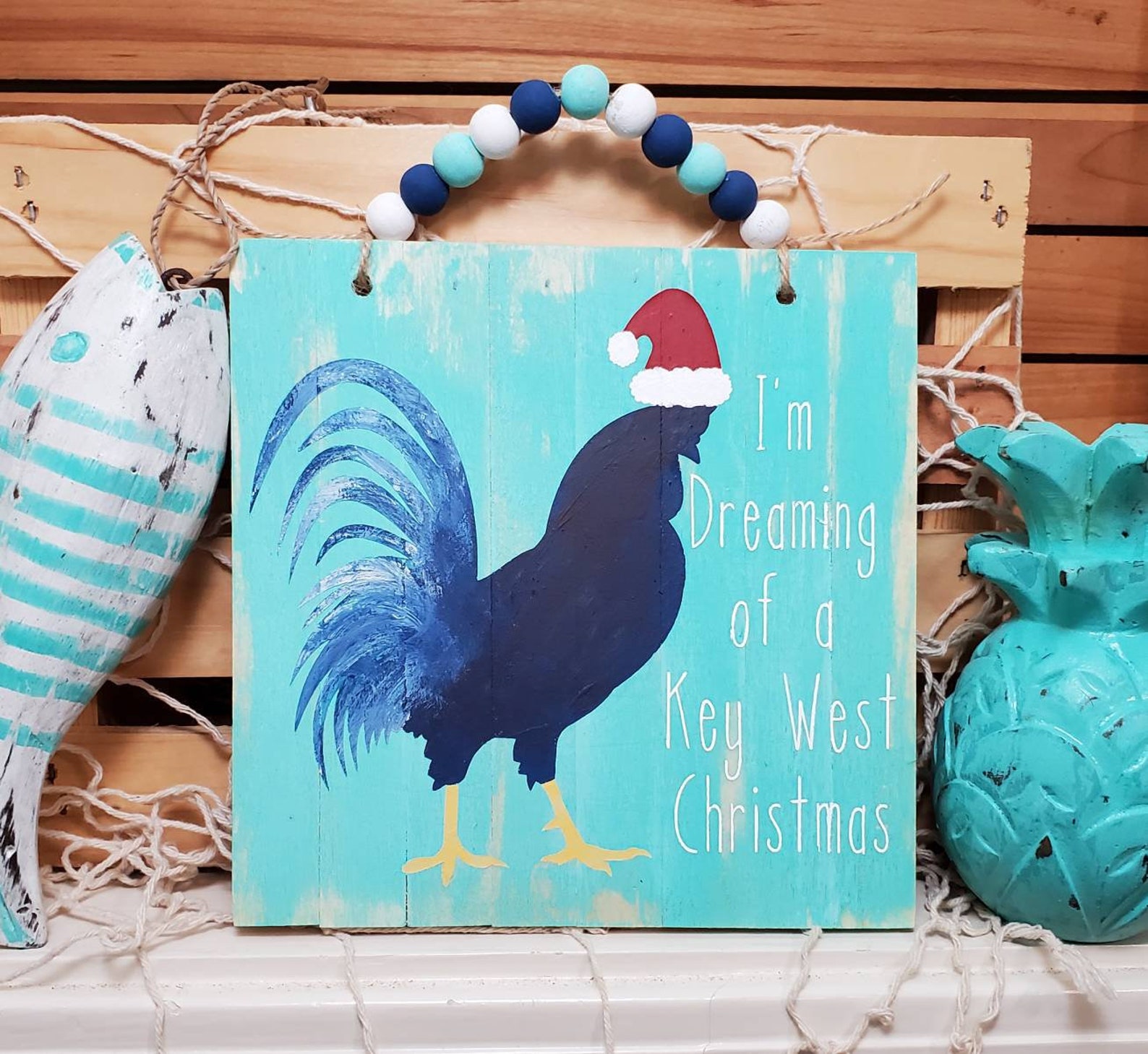 Key West Christmas Sign Key West Gift Rooster Coastal - Etsy