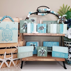 Hand Painted Sea Turtle Tiered Tray Decor, Coastal Beach House Set - Etsy