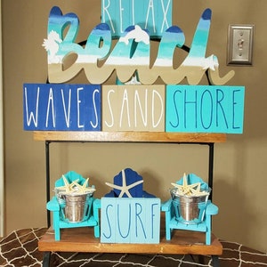 Beach Tiered Tray, Coastal Shelf, Nautical Decor, Beach House Decor ...