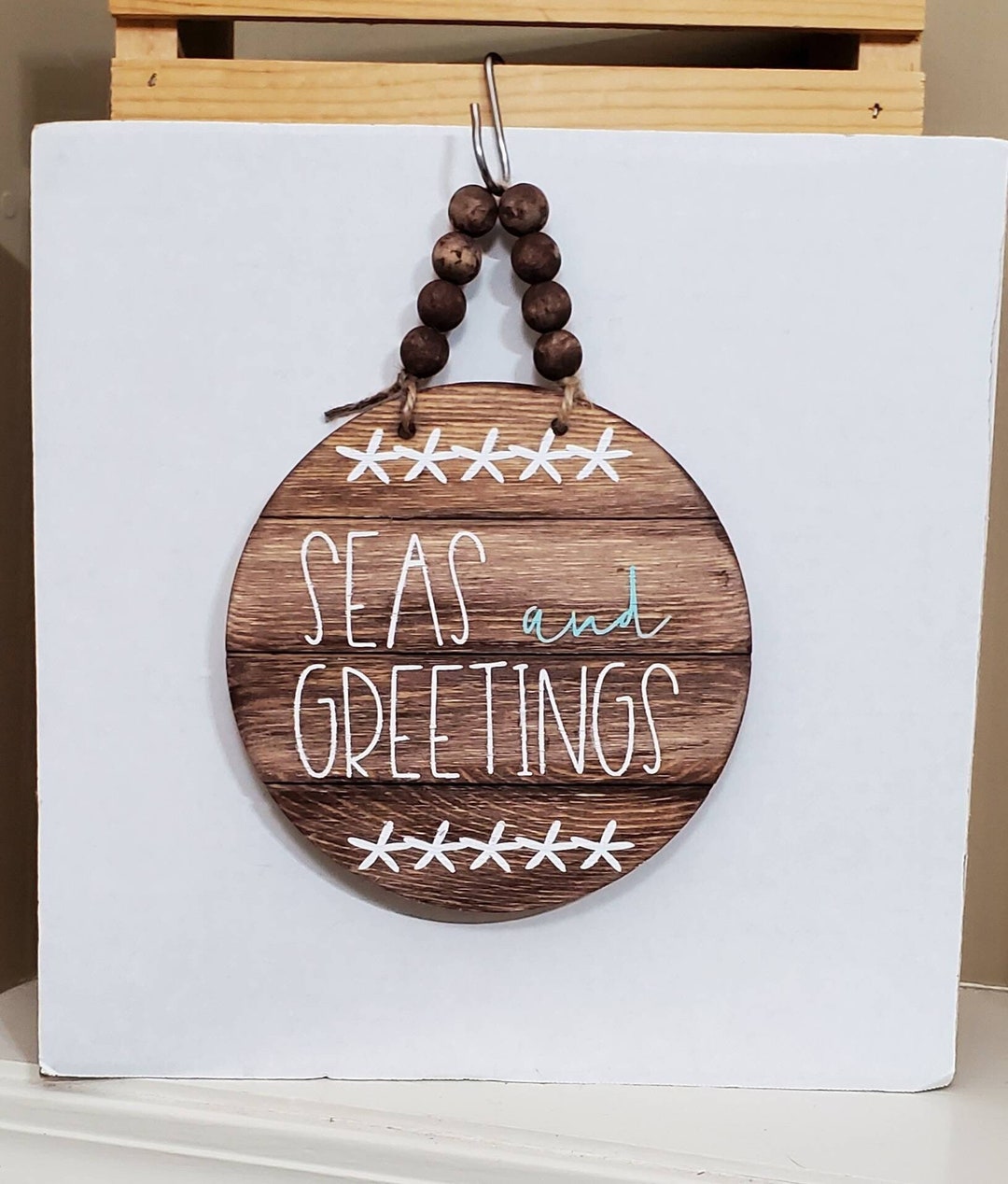 Seas and Greetings, Wall Hanging, Beach House Decor, Coastal Christmas ...