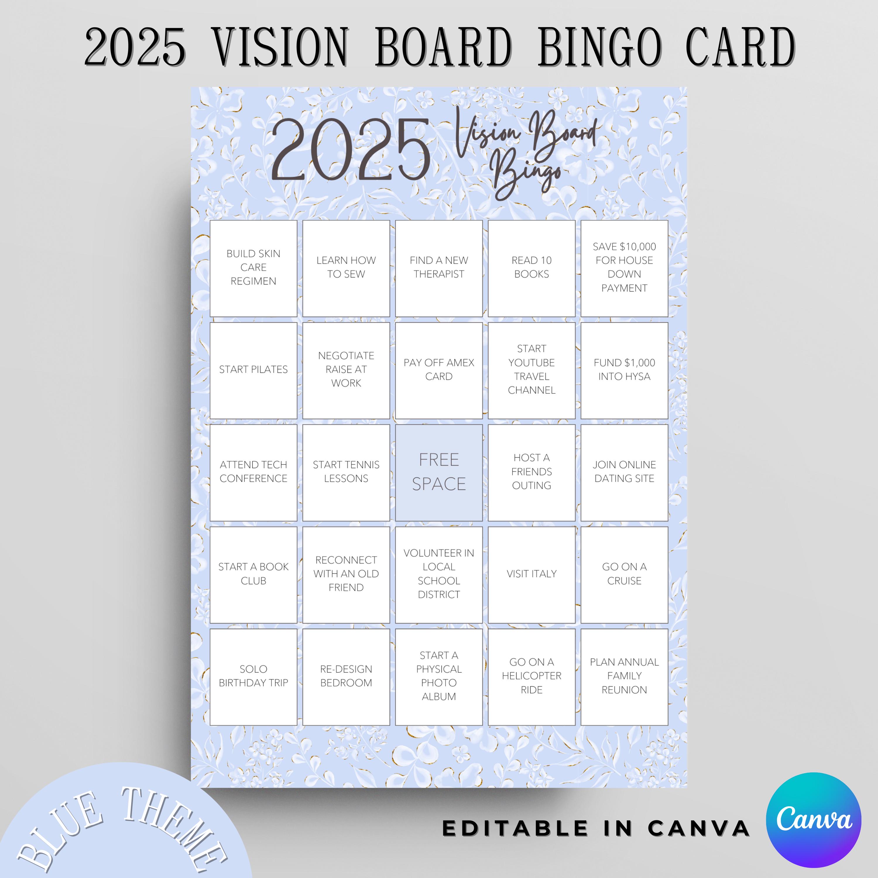 Vision Board Bingo | Editable Canva Bingo Template | 2025 Goal Planner ...