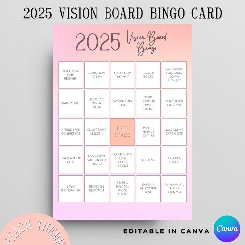 Vision Board Bingo Editable Canva Bingo Template 2025 Goal Planner ...