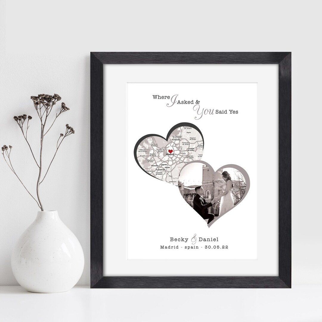 Engagement Print, Engagement Gift for Couples, Personalised Map Print ...