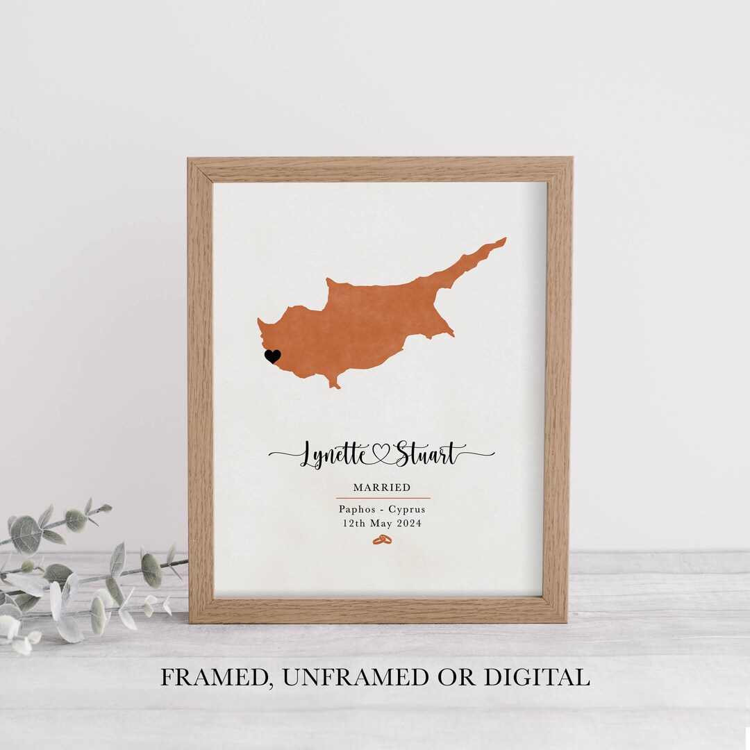 Wedding Map Gift | Cyprus Map | Wedding Location Print | Gift for the ...