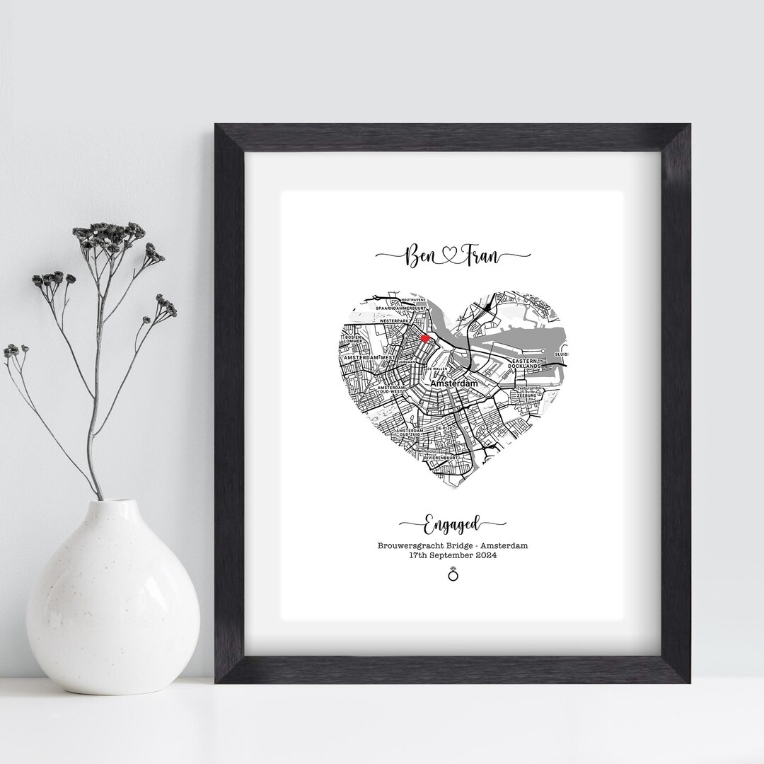 Engagement Map Gift | Engagement Map Print | Map of Amsterdam | Couples ...
