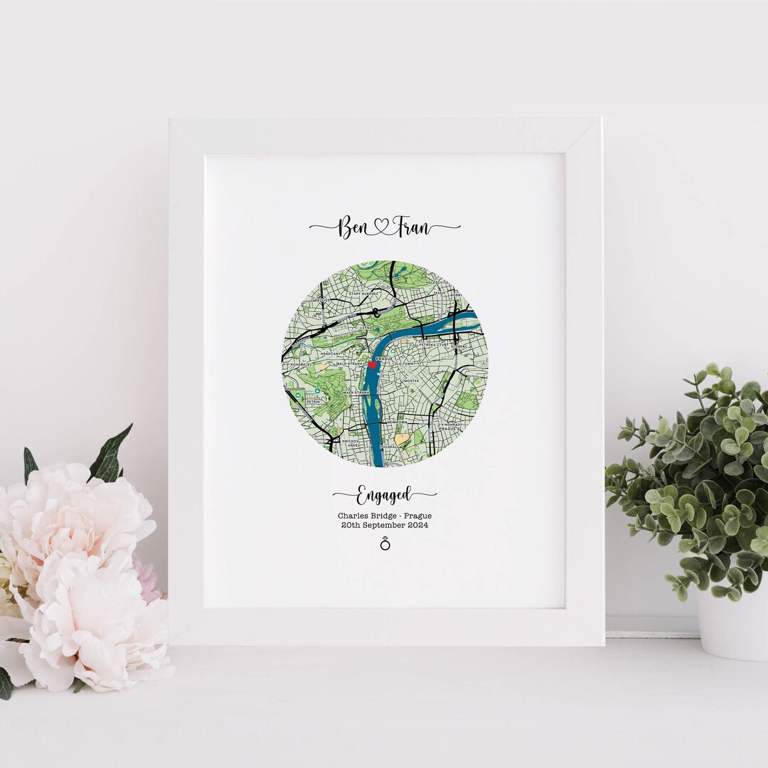 Engagement Map Gift | Engagement Map Print | Map of Prague | Couples ...