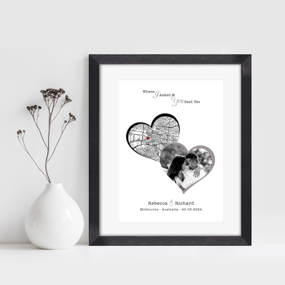 Engagement Print, Engagement Gift for Couples, Personalised Map Print ...