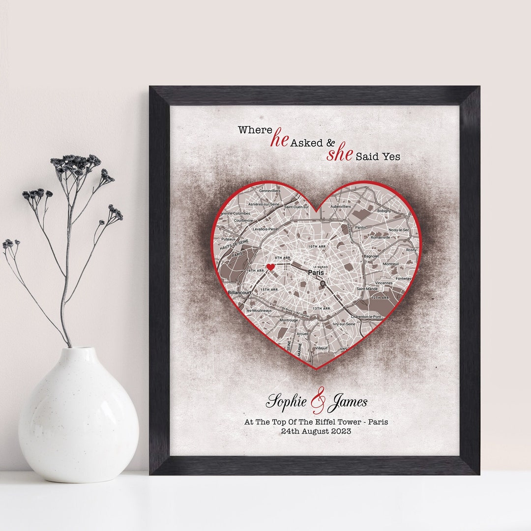 Engagement Map Gift, Any Location Map Print, Personalised Engagement ...