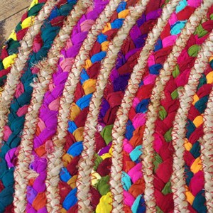 Hand Made ROUND Rainbow Colour Braided COTTON & JUTE Rag Rug Recycled ...