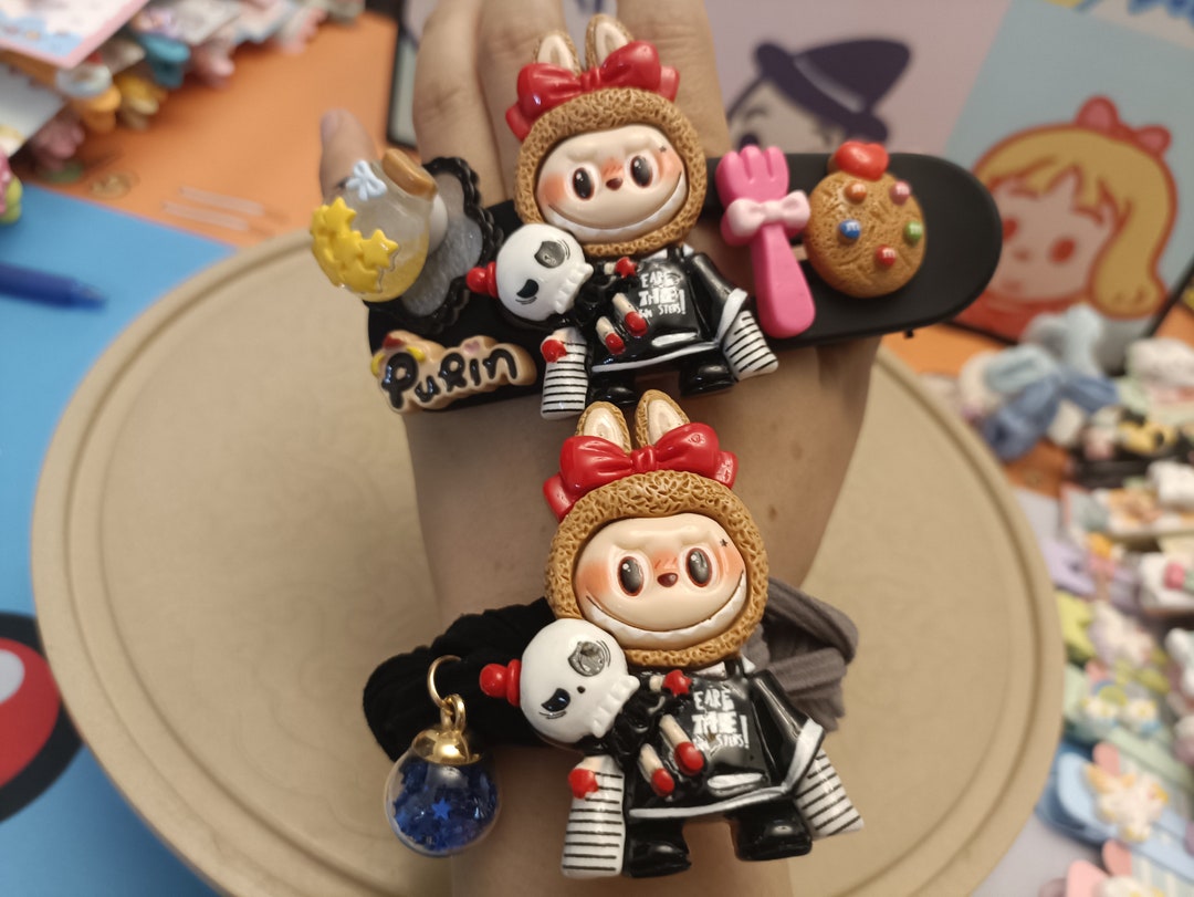 Rotating Cool Labubu Hair Tie, Black Hairpin, Carton Barrettes/clip ...