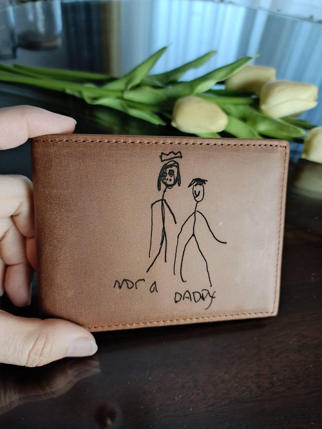 Customize Wallet, Kid Drawing Wallet, Dad Wallet, Engraved Husband Gift ...