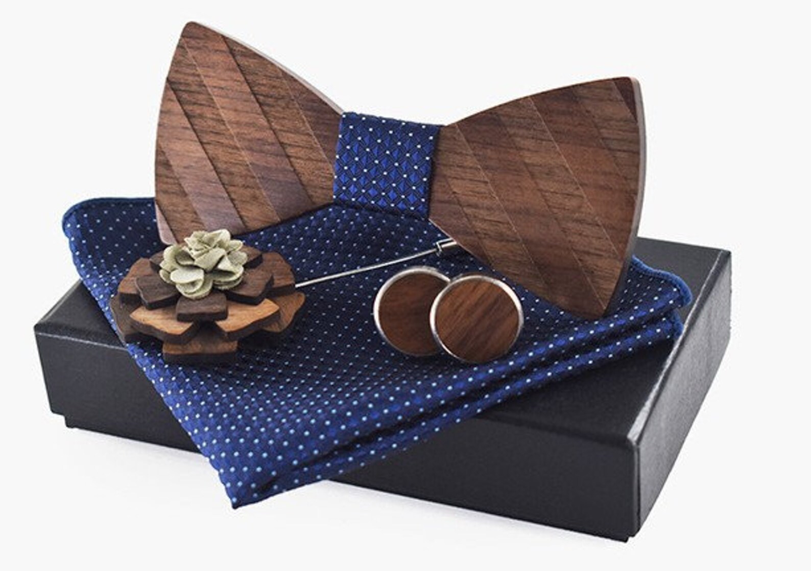 Wood Bow Tie Set bow Tie Pocket Square Cufflinks Wood - Etsy