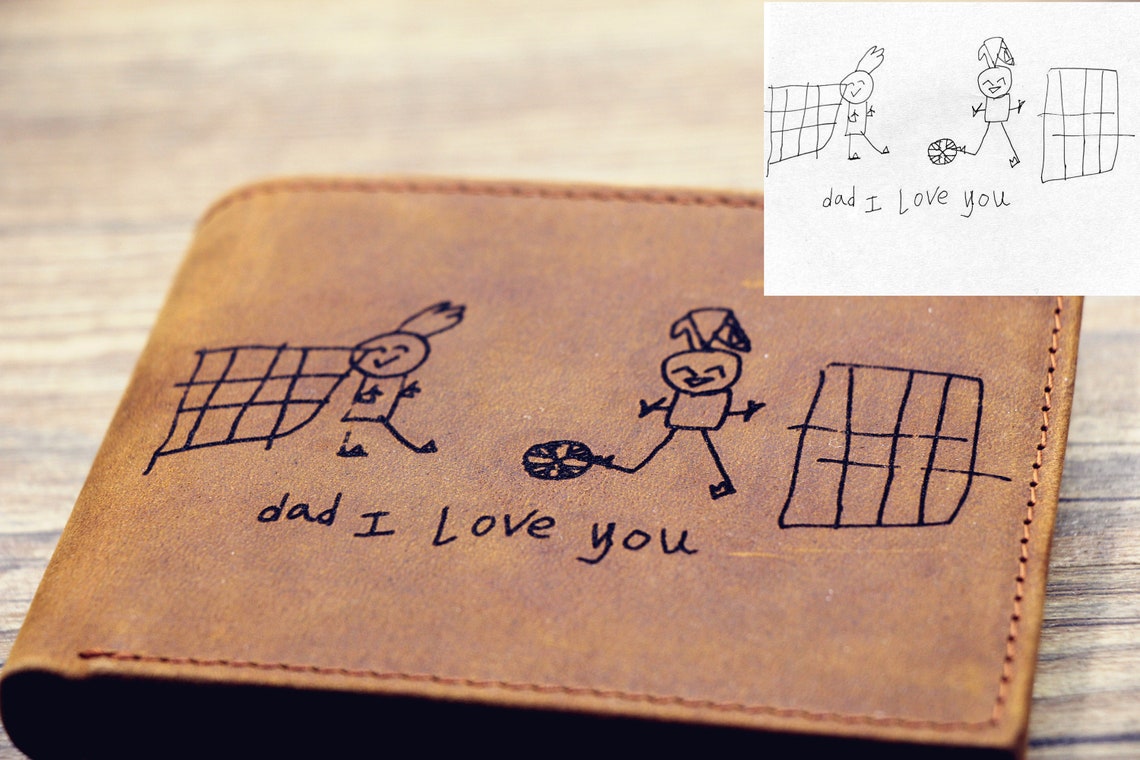 Customize Wallet Kid Drawing Wallet Dad Wallet Engraved - Etsy