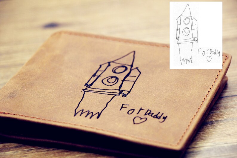 Custom Dad Wallet Kid Drawing wallet Engraved wallet | Etsy