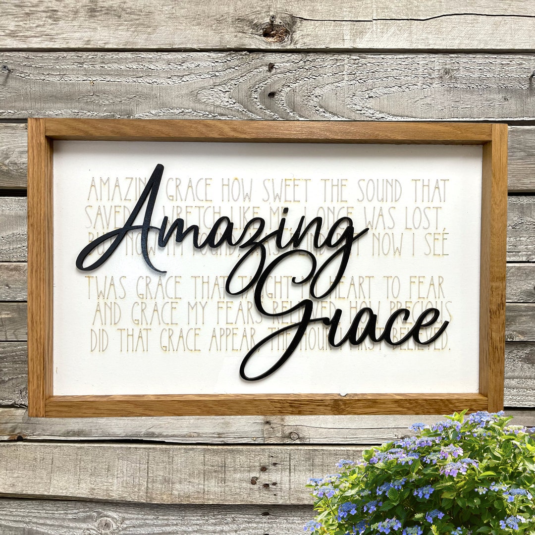 Amazing Grace Oak Frame SIGN Verse Song L Wall Home Decor Christmas ...