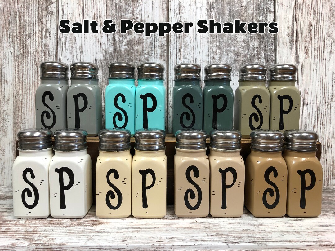 Hand Painted Distressed Salt and Pepper Shakers With Stainless Steel ...