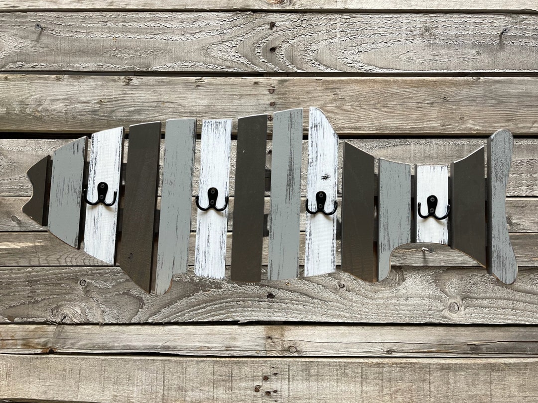 COAT RACK Wall FISH Shaped Reclaimed Wood Metal Towel Hooks - Etsy