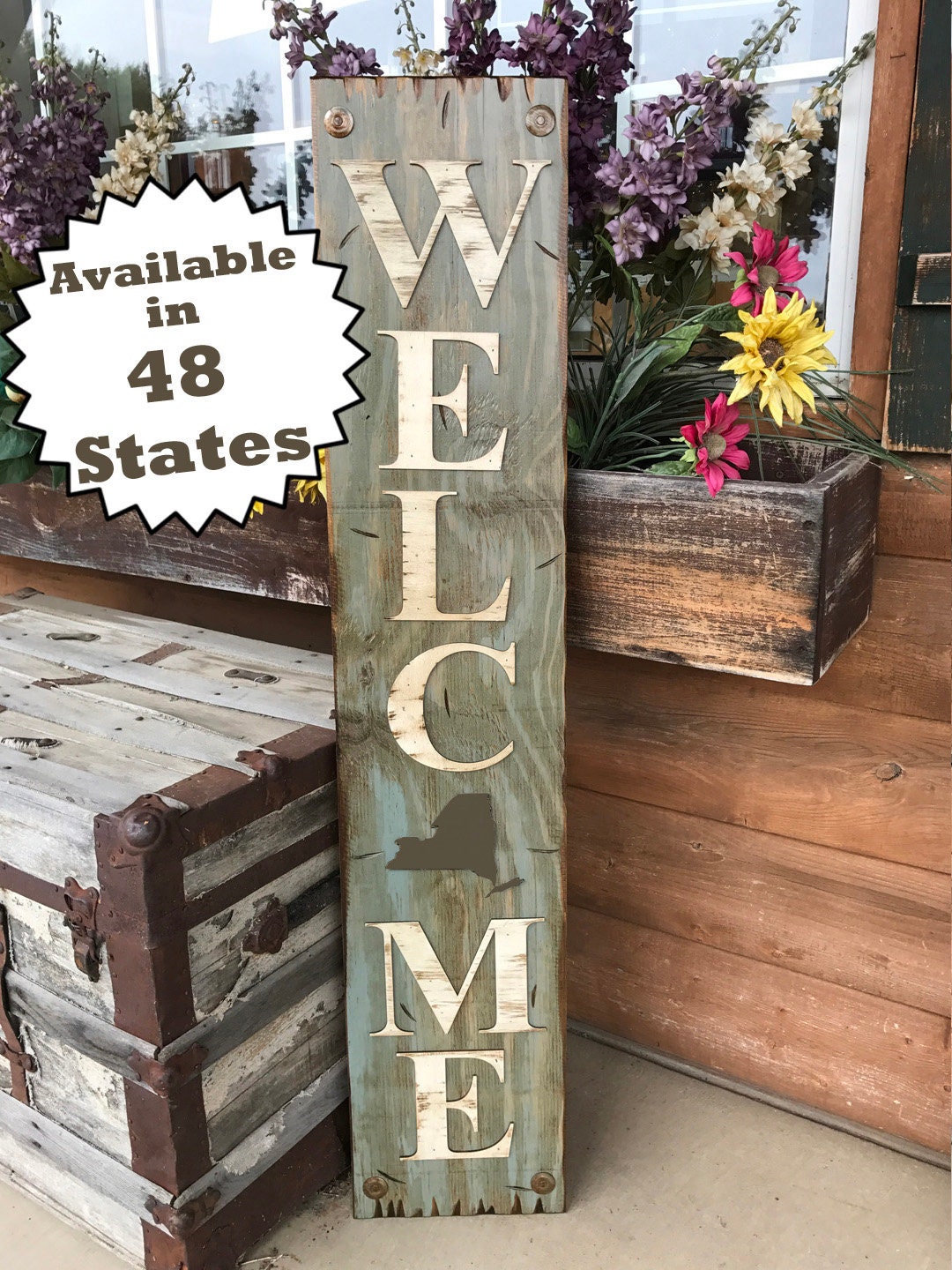 NEW YORK STATE Sign Vertical, Indoor Outdoor, Farm Home Lake Welcome ...