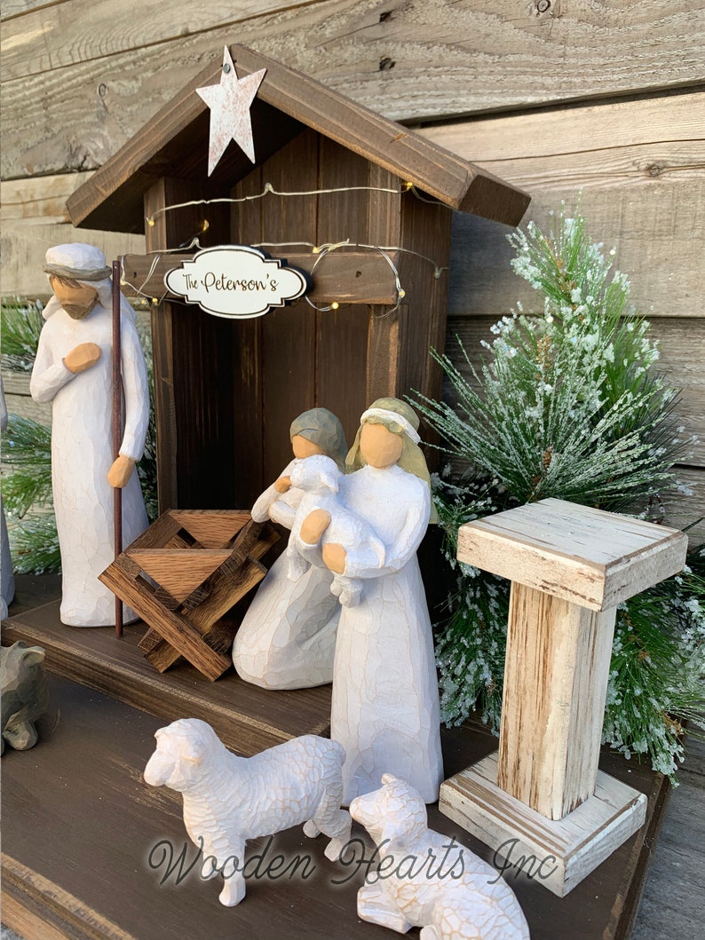 Willow Tree Creche Compatible STABLE WOODEN Nativity lighted - Etsy