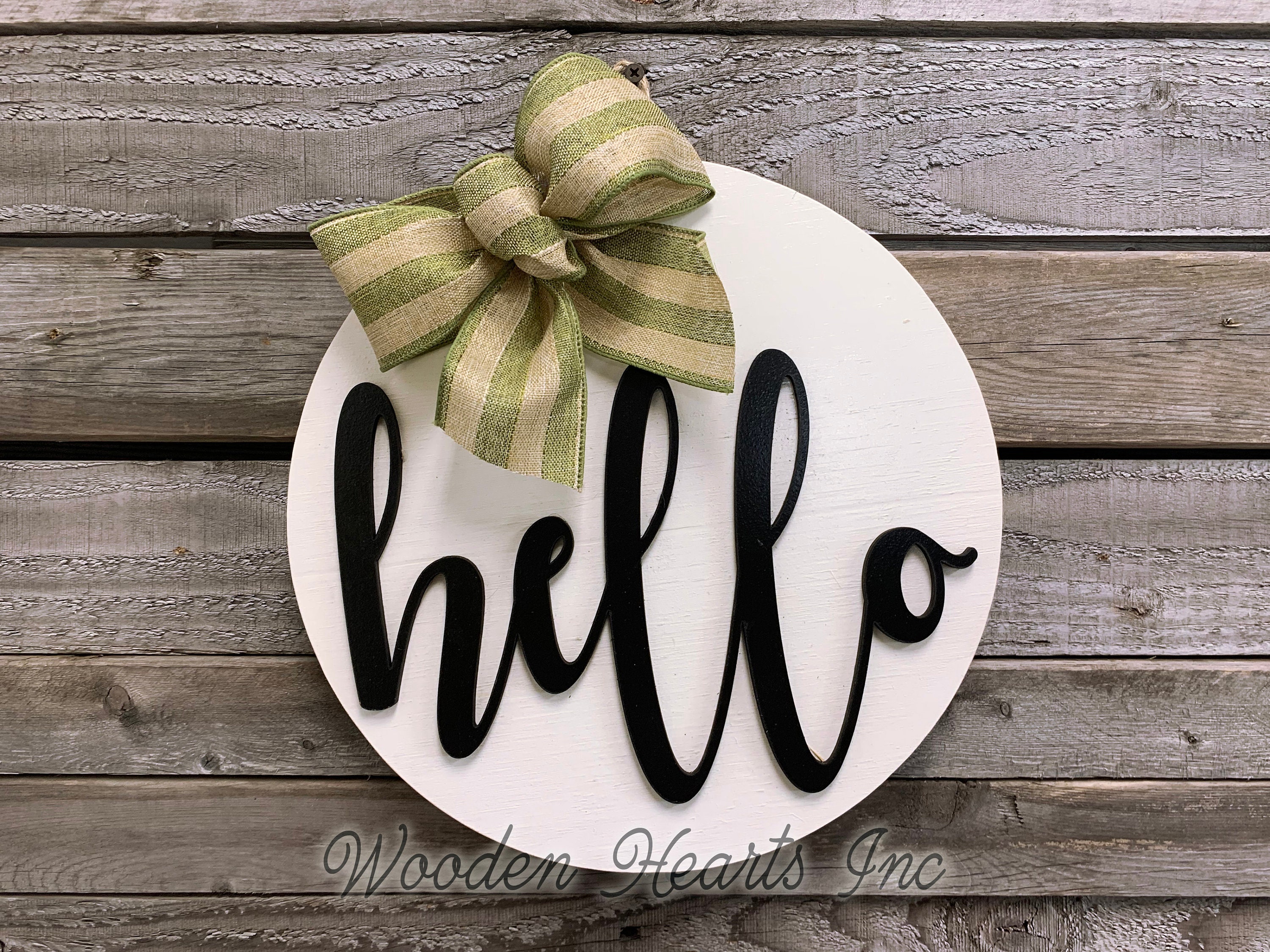 HELLO Round Sign Wood Wall Mount 12 Circle 3D Home Decorative Plaque ...